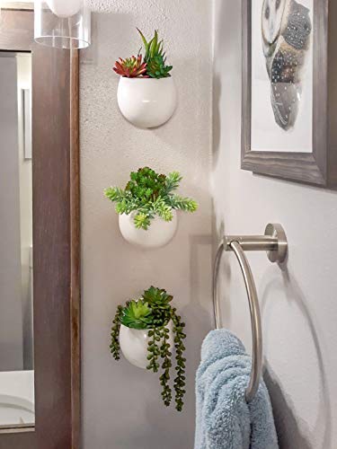 Mkono Wall Planter with Artificial Plants, Decorative Potted Fake Succulents Picks Assorted Faux Succulent in Modern Ceramic Hanging Plant Pot Vase for Home Decor, Set of 3