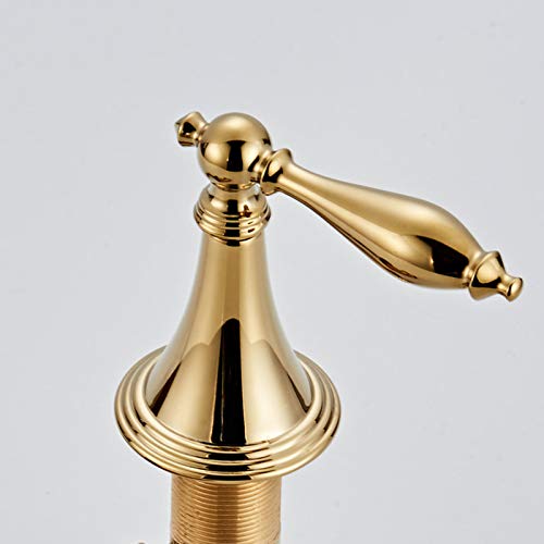 Beelee Gold Solid Brass Widespread Bathroom Faucet 3 Hole Two Handle Deck Mounted Faucet High Arc Lavatory Sink Taps with Ceramic Valve and 2 Hoses