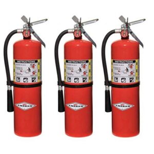 amerex 10 pound stored pressure abc dry chemical 4a:80b:c steel multi-purpose fire extinguisher for class a, b and c fires with anodized aluminum valve, wall bracket, hose and nozzle (3 pack)