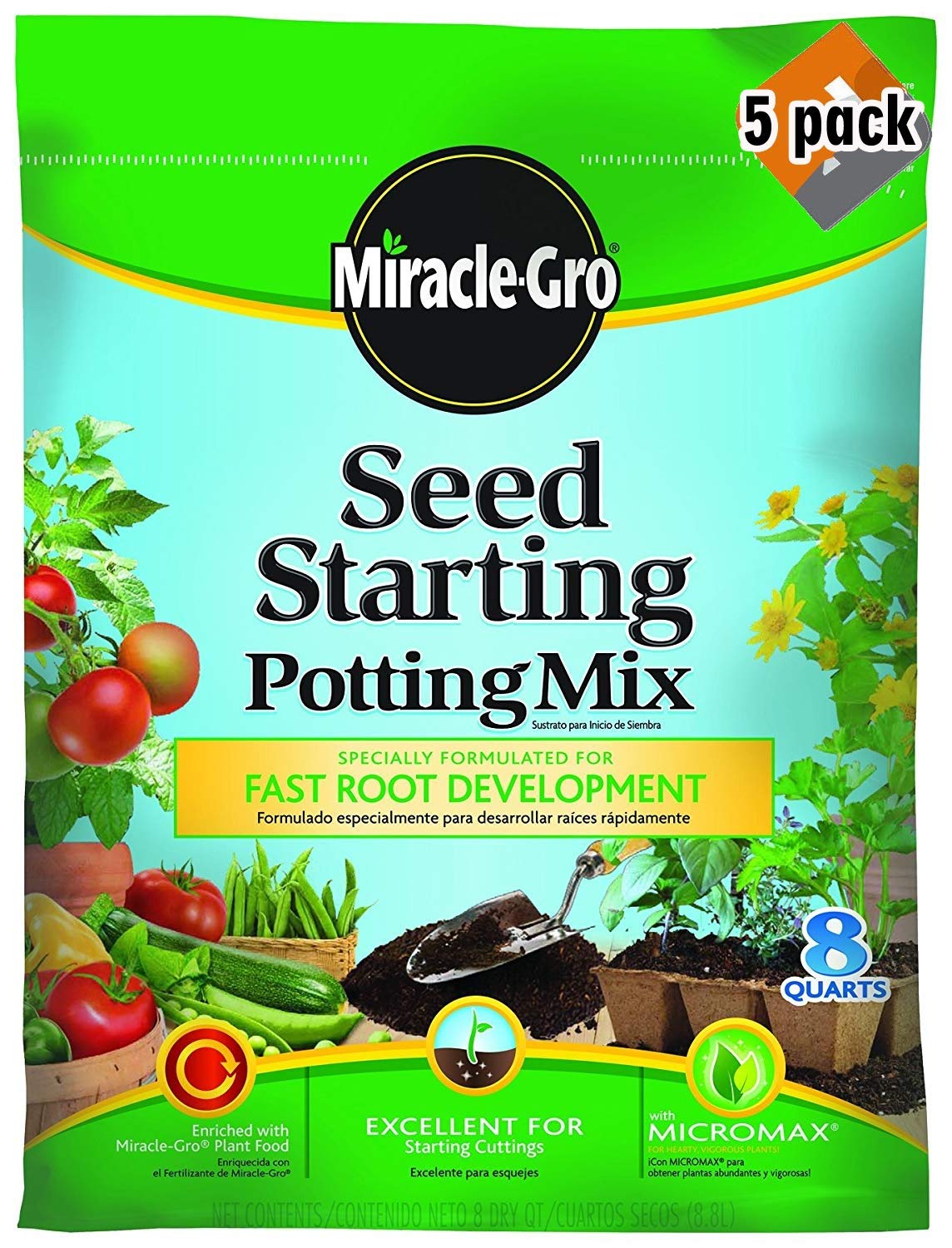 Miracle-Gro Seed Starting Potting Mix, 8-Quart, 5 Pack