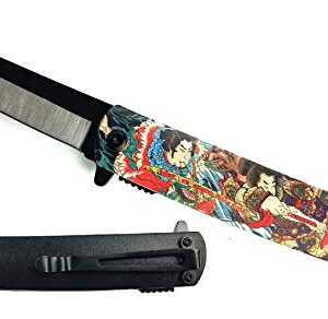 Falcon Spring Assisted Open Pocket Folding Knife with Japanese Culture Art Design Handle for Collection, Gift, Hunting, Fishing, Camping and Daily Used (Ronin)