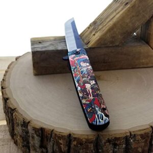 Falcon Spring Assisted Open Pocket Folding Knife with Japanese Culture Art Design Handle for Collection, Gift, Hunting, Fishing, Camping and Daily Used (Ronin)