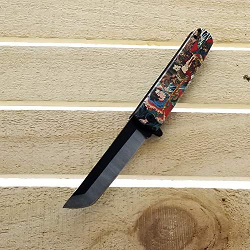 Falcon Spring Assisted Open Pocket Folding Knife with Japanese Culture Art Design Handle for Collection, Gift, Hunting, Fishing, Camping and Daily Used (Ronin)