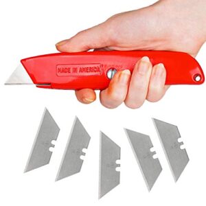 CANOPUS Utility Knife Blades Dispenser with Retractable Utility Knife, Heavy Duty Single Edge Sharp Razor Blades, Made in USA, Pack of 100