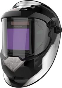 yeswelder large viewing true color solar powered auto darkening welding helmet with side view, 4 arc sensor wide shade 4/5-9/9-13 welder mask for tig mig arc grinding plasma lyg-q800d-a