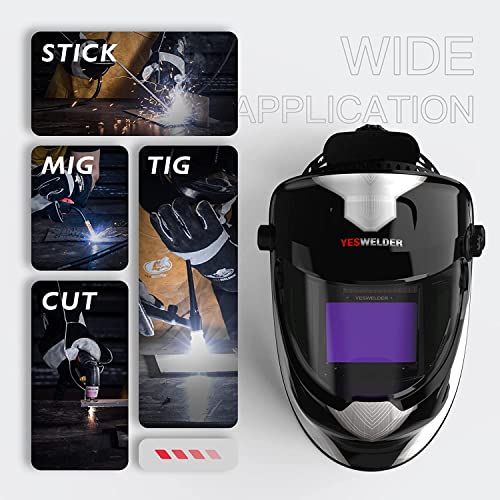 YESWELDER Large Viewing True Color Solar Powered Auto Darkening Welding Helmet with Side View, 4 Arc Sensor Wide Shade 4/5-9/9-13 Welder Mask for TIG MIG ARC Grinding Plasma LYG-Q800D-A