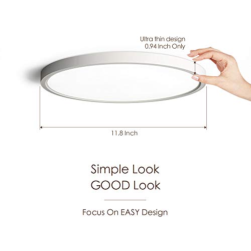 TALOYA Flush Mount 12 Inch Ceiling Light (Milk White Shell), 20W Surface Mount LED Light Fixture for Bedroom Kitchen,3 Color Temperatures in One（3000k/4000k/6500k),0.94 Inch Thickness Round