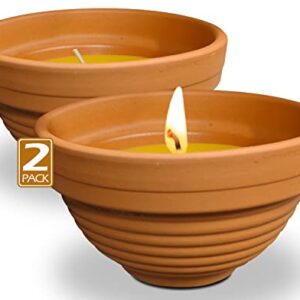 HYOOLA Citronella Candles in Terra Cotta Bowl - 2 Pack - 12 Hour - Large Flame, Insect and Mosquito Repellent Effect, European Made