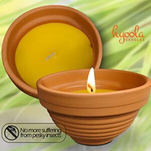 HYOOLA Citronella Candles in Terra Cotta Bowl - 2 Pack - 12 Hour - Large Flame, Insect and Mosquito Repellent Effect, European Made