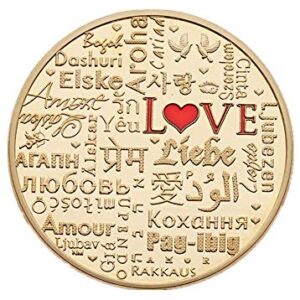 New Words Love Coins Plated 24K Valentine's Day Golden Souvenir Coins with Round Capsule Lover Gift French, Korean, Greek, Arabic,Philippines