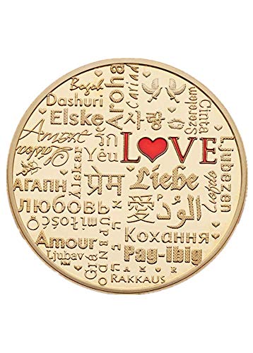 New Words Love Coins Plated 24K Valentine's Day Golden Souvenir Coins with Round Capsule Lover Gift French, Korean, Greek, Arabic,Philippines