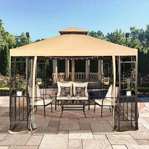 suna outdoor 10x10 ft outdoor gazebo steel frame two-tiered top canopy, heart screen decor gazebo with adjustable netting for garden backyard, beige