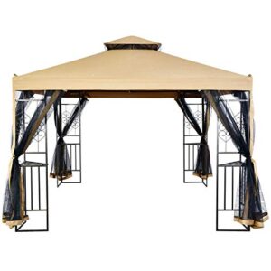 SUNA OUTDOOR 10x10 Ft Outdoor Gazebo Steel Frame Two-Tiered Top Canopy, Heart Screen Decor Gazebo with Adjustable Netting for Garden Backyard, Beige