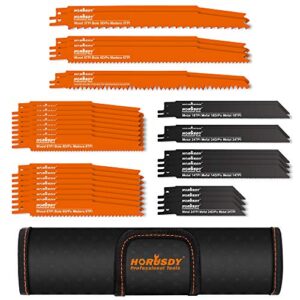 horusdy 34-piece reciprocating saw blades set, metal & woodcutting saw blades, sawzall blades with pouch.