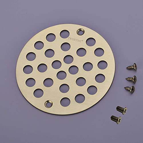 TRUSTMI 4 Inch Screw-in Shower Drain Cover Replacement Floor Strainer,Brushed Gold