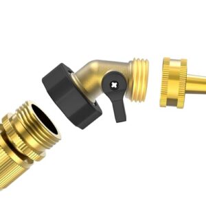 Twinkle Star 3/4" Brass Shut Off Valve Gooseneck Garden Hose Connector, 2 Pack