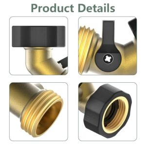 Twinkle Star 3/4" Brass Shut Off Valve Gooseneck Garden Hose Connector, 2 Pack