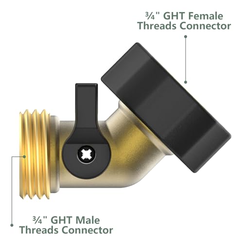 Twinkle Star 3/4" Brass Shut Off Valve Gooseneck Garden Hose Connector, 2 Pack