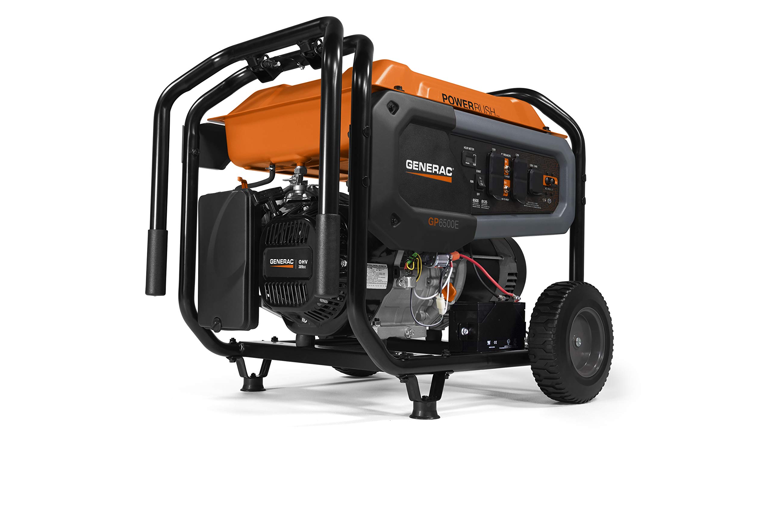 Generac 7682 GP6500E 6,500-Watt Gas-Powered Portable Generator - Powerrush Advanced Technology with Electric Start - Durable Design and Reliable Backup Power - 49-State Compliant