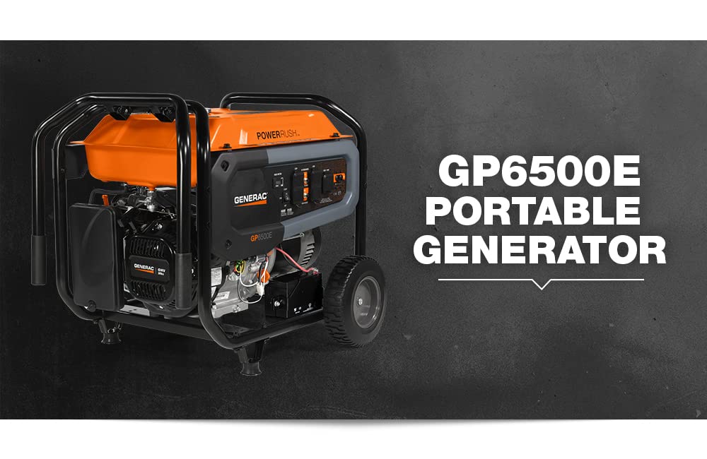 Generac 7682 GP6500E 6,500-Watt Gas-Powered Portable Generator - Powerrush Advanced Technology with Electric Start - Durable Design and Reliable Backup Power - 49-State Compliant