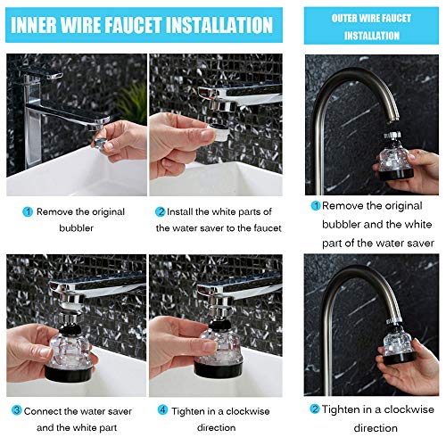 Kaxich 360°Swivel Faucet Tap Aerator, Adjustable 3 Mode Water-saving Faucet Splash-proof Filter Tap Booster for Bathroom Kitchen