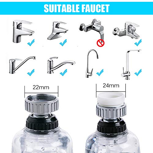 Kaxich 360°Swivel Faucet Tap Aerator, Adjustable 3 Mode Water-saving Faucet Splash-proof Filter Tap Booster for Bathroom Kitchen