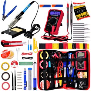 soldering iron kit - 60w adjustable temperature, digital multimeter, 5pcs soldering tips, solder wire, stand, desoldering pump, solder wick, tweezers, paste [110v us plug] from plusivo