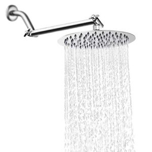 rain shower head with 11'' adjustable arm, nearmoon high pressure stainless steel rainfall showerhead, ultra-thin design - pressure boosting (10-inch shower head with arm, chrome)