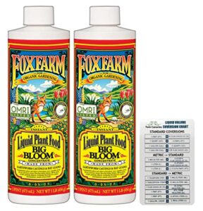 fox farm big bloom liquid concentrate, 16 oz + twin canaries chart (2 bottles)