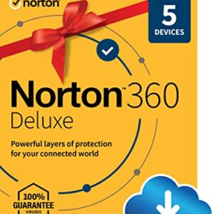 Norton 360 Deluxe, 2024 Ready, Antivirus software for 5 Devices with Auto Renewal - Includes VPN, PC Cloud Backup & Dark Web Monitoring [Download]