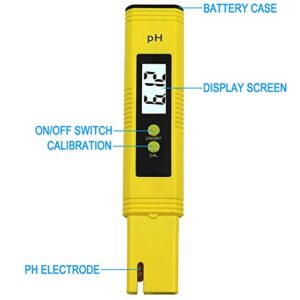 Digital PH Meter, WECHIC 0.01 PH High Accuracy Water Quality Tester with 0-14 PH Measurement Range for Household Drinking, Pool and Aquarium Water PH Tester Design with ATC (Yellow)