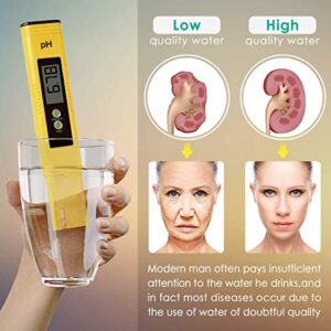 Digital PH Meter, WECHIC 0.01 PH High Accuracy Water Quality Tester with 0-14 PH Measurement Range for Household Drinking, Pool and Aquarium Water PH Tester Design with ATC (Yellow)