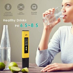 Digital PH Meter, WECHIC 0.01 PH High Accuracy Water Quality Tester with 0-14 PH Measurement Range for Household Drinking, Pool and Aquarium Water PH Tester Design with ATC (Yellow)