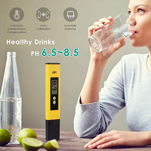 Digital PH Meter, WECHIC 0.01 PH High Accuracy Water Quality Tester with 0-14 PH Measurement Range for Household Drinking, Pool and Aquarium Water PH Tester Design with ATC (Yellow)