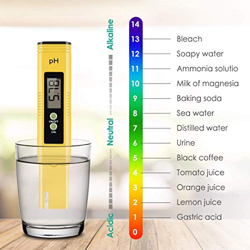 Digital PH Meter, WECHIC 0.01 PH High Accuracy Water Quality Tester with 0-14 PH Measurement Range for Household Drinking, Pool and Aquarium Water PH Tester Design with ATC (Yellow)