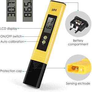 Digital PH Meter, WECHIC 0.01 PH High Accuracy Water Quality Tester with 0-14 PH Measurement Range for Household Drinking, Pool and Aquarium Water PH Tester Design with ATC (Yellow)