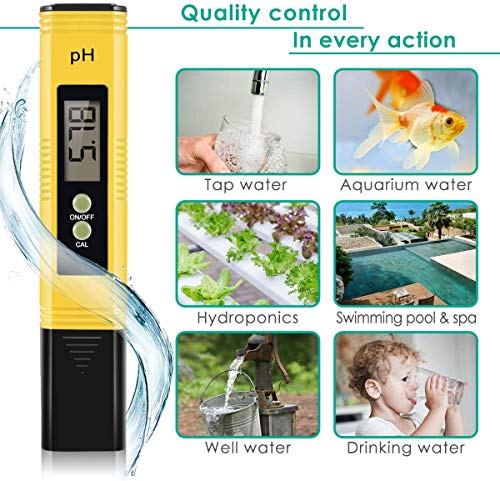 Digital PH Meter, WECHIC 0.01 PH High Accuracy Water Quality Tester with 0-14 PH Measurement Range for Household Drinking, Pool and Aquarium Water PH Tester Design with ATC (Yellow)