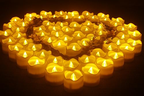 Topstone Remote Control Tealights with Timer,Battery Operated Flameless Candle with Flickering Amber Bulb,Electric Tea Light in Wave Open, Best for Holiday Decoration,Wedding,Pack of 12