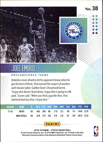 2018-19 Panini Status NBA Basketball Card #38 Joel Embiid Philadelphia 76ers