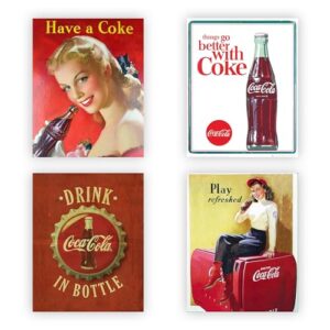 coca cola- classic vintage bar wall art prints. ideal wall decor for home decor, kitchen decor, bar & man cave decor. perfect gift for coke lover's memorabilia collections. unframed - 8x10 (4-pk)