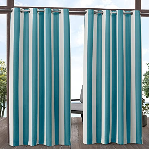 Exclusive Home Canopy Stripe Indoor/Outdoor Grommet Top Curtain Panel, 54"x96", Teal / White, Set of 2