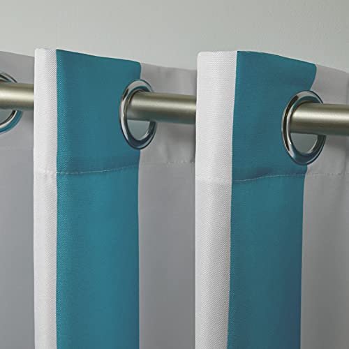 Exclusive Home Canopy Stripe Indoor/Outdoor Grommet Top Curtain Panel, 54"x96", Teal / White, Set of 2