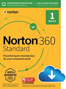 norton 360 standard, 2024 ready, antivirus software for 1 device with auto renewal – includes vpn, pc cloud backup & dark web monitoring powered by lifelock [pc/mac download]