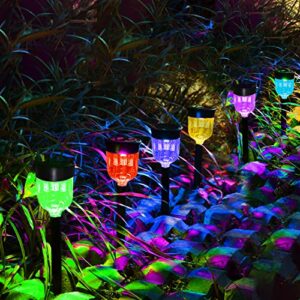 ollivage solar pathway lights outdoor, solar garden lights color changing solar landscape lighting weatherproof auto on/off for lawn patio yard walkway sidewalk driveway, 6 pack