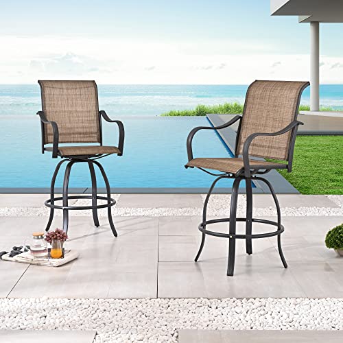 LOKATSE HOME 2 Piece Swivel Bar Stools Outdoor High Patio Chairs Furniture with All Weather Metal Frame