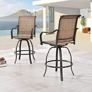 LOKATSE HOME 2 Piece Swivel Bar Stools Outdoor High Patio Chairs Furniture with All Weather Metal Frame