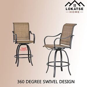 LOKATSE HOME 2 Piece Swivel Bar Stools Outdoor High Patio Chairs Furniture with All Weather Metal Frame