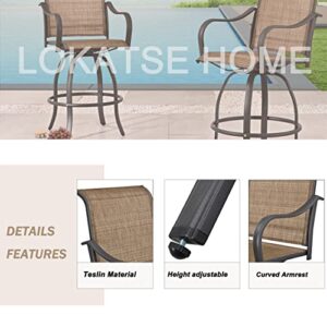 LOKATSE HOME 2 Piece Swivel Bar Stools Outdoor High Patio Chairs Furniture with All Weather Metal Frame