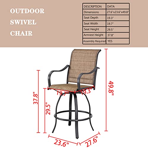 LOKATSE HOME 2 Piece Swivel Bar Stools Outdoor High Patio Chairs Furniture with All Weather Metal Frame