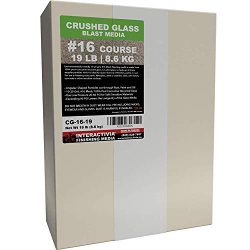 10-20 Grit (#16) Crushed Glass Abrasive - 19 lb or 8.6 kg - Blasting Abrasive Media (Extra Course) #16 Mesh - 1854 to 940 Microns - for Blast Cabinets Or Sand Blasting Guns